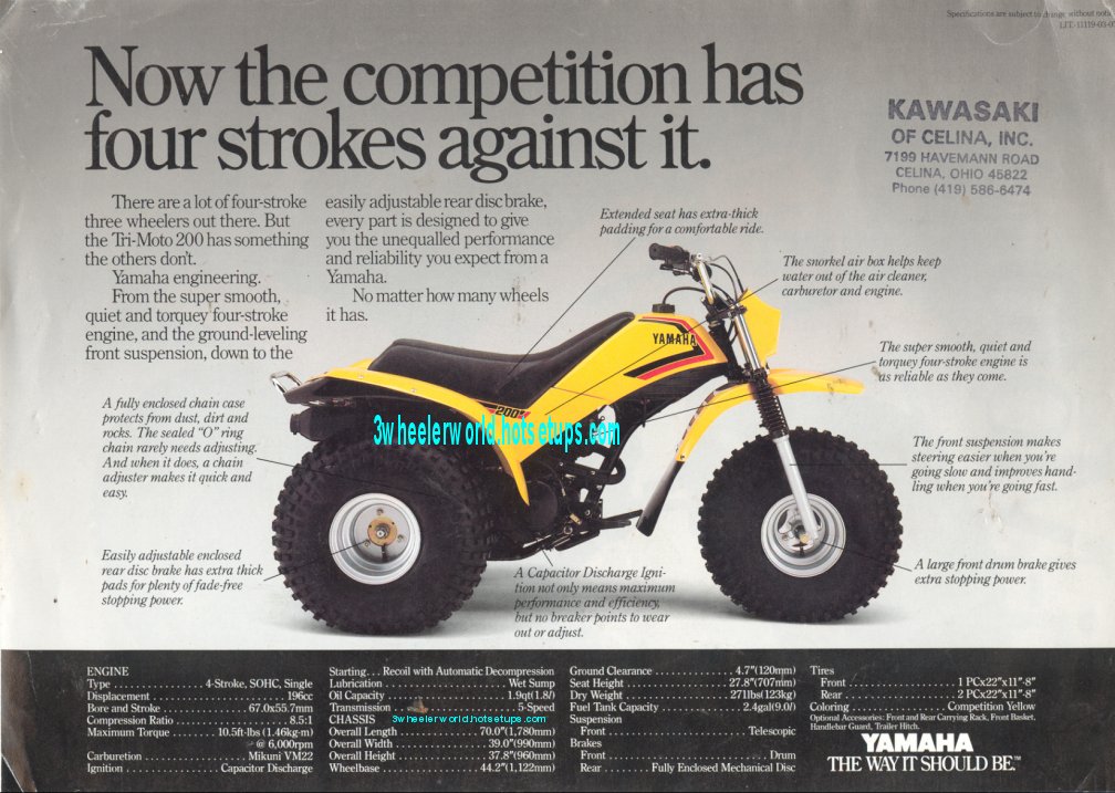THRee WHeeLeR WoRLD 1984 Yamaha TriMoto 200 Complete Ads PaGe 1